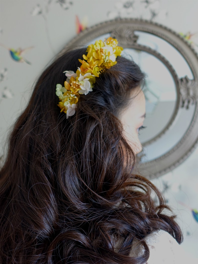 Handmade Yellow Hair Comb With Hydrangea Flower - Etsy