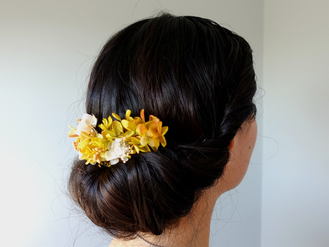 Handmade Yellow Hair Comb With Hydrangea Flower - Etsy
