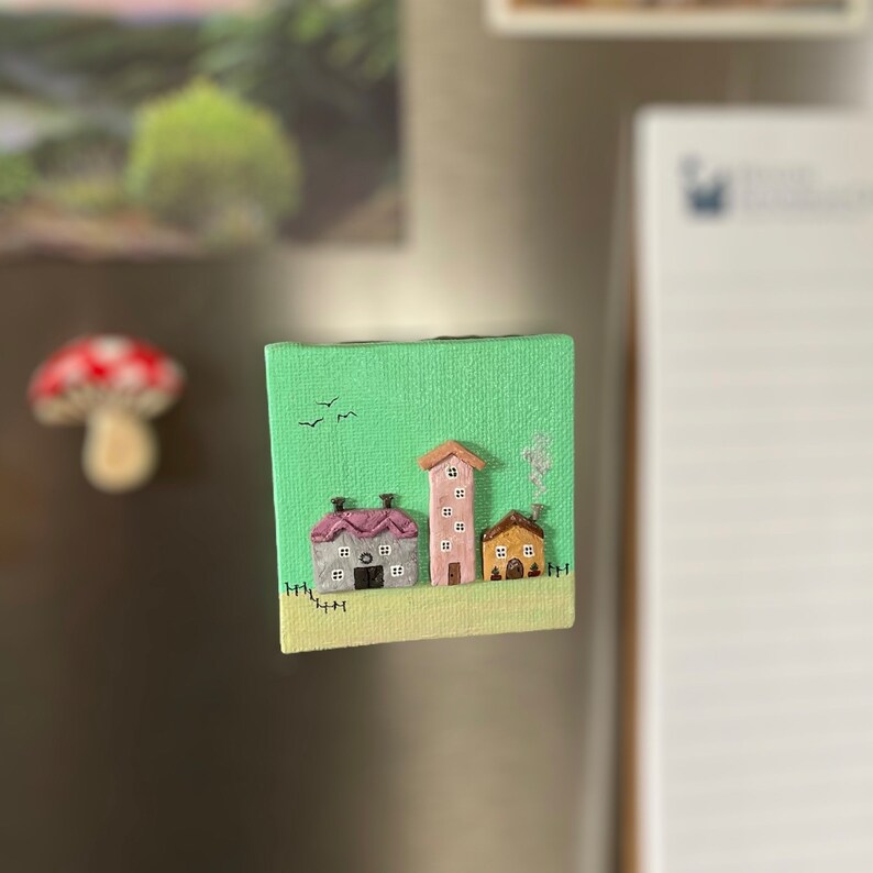 Tiny House Art, Miniature Canvas, Clay Houses, Wall Hanging, Miniature ...