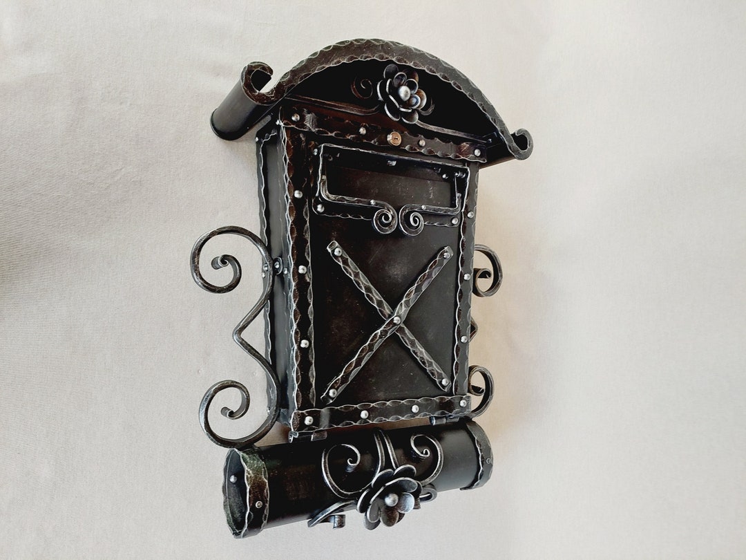 Handmade Wrought Iron Mailbox With Newspaper Roll Keyed Letterbox ...