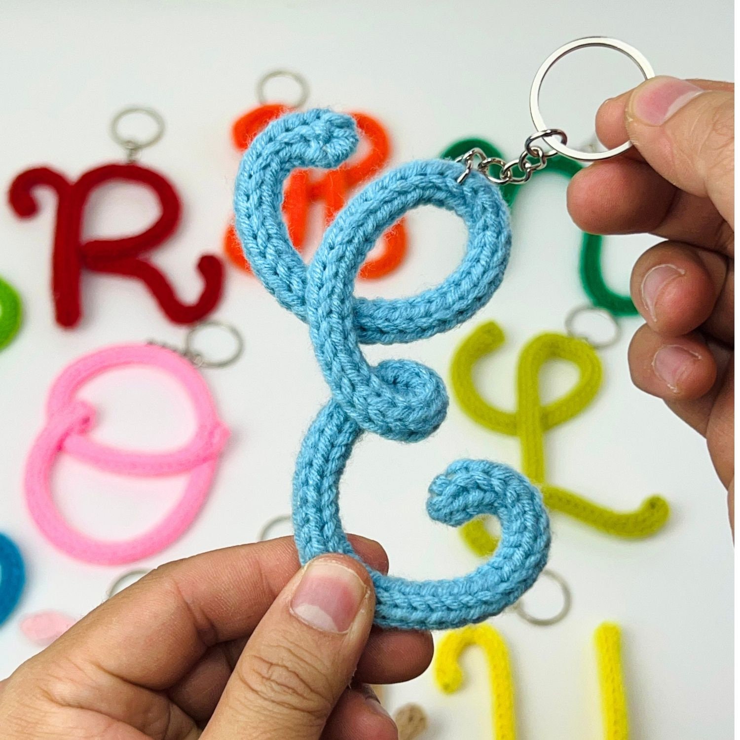 Alphabet Letter Keychain Made of Yarn, Knitted Wire Keychain, I-cord ...