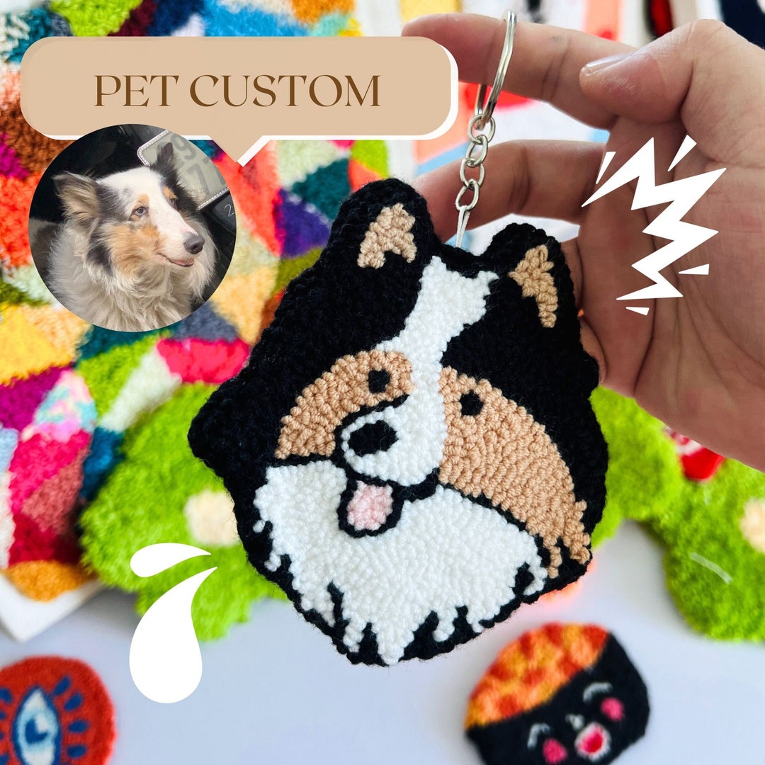 Custom Pet Portrait Keychain by Punch Needle Embroidery, Dog Keyring ...