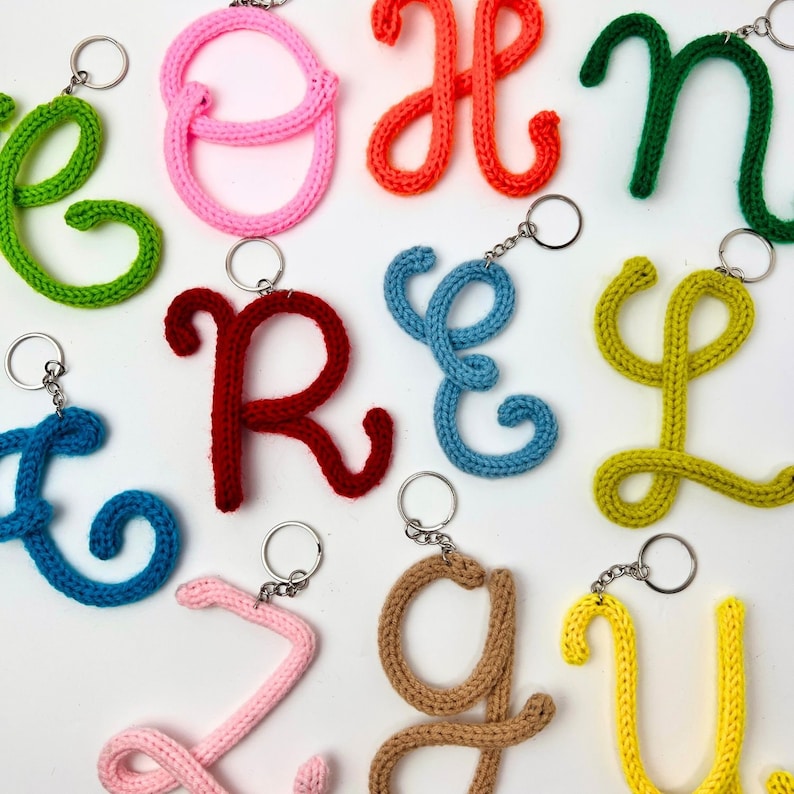 Alphabet Letter Keychain Made of Yarn, Knitted Wire Keychain, I-cord ...