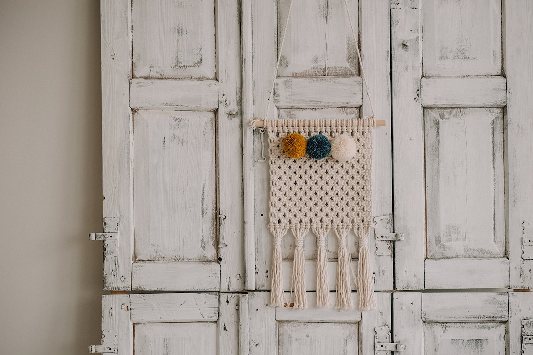 Macrame Wall Hanging Kids Room Pom Poms Wall Decoration Baby Room ...