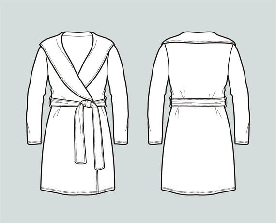 Bath robe vector fashion flat sketch Adobe Illustrator | Etsy