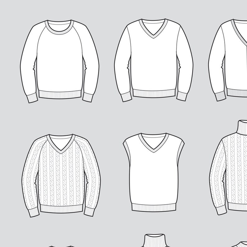 Sweater vector fashion flat sketch Adobe Illustrator design | Etsy