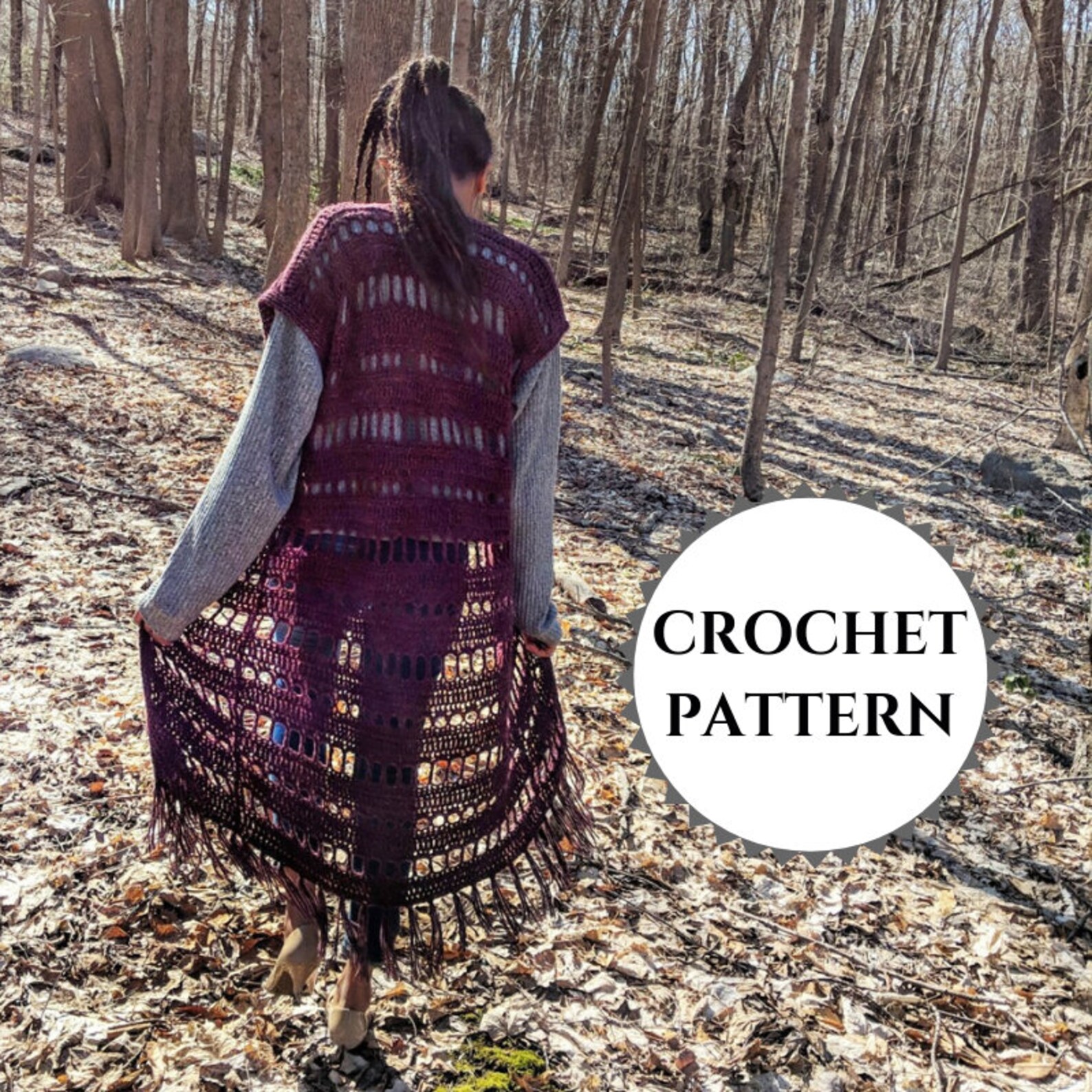 Boho Duster Crochet Fringe Vest Pattern PDF Download | Boho Top ...