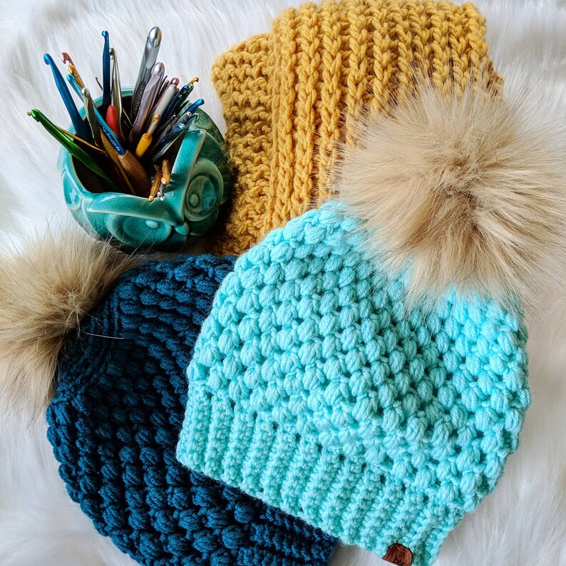 Puff Stitch Crochet Beanie PATTERN PDF DOWNLOAD Bun Beanie - Etsy