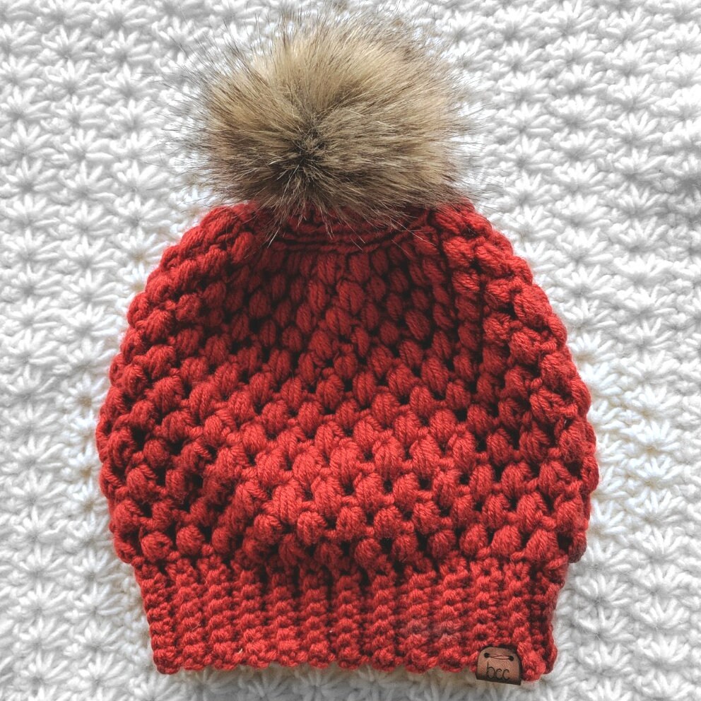 Puff Stitch Crochet Beanie PATTERN PDF DOWNLOAD | Bun Beanie Messy Bun ...
