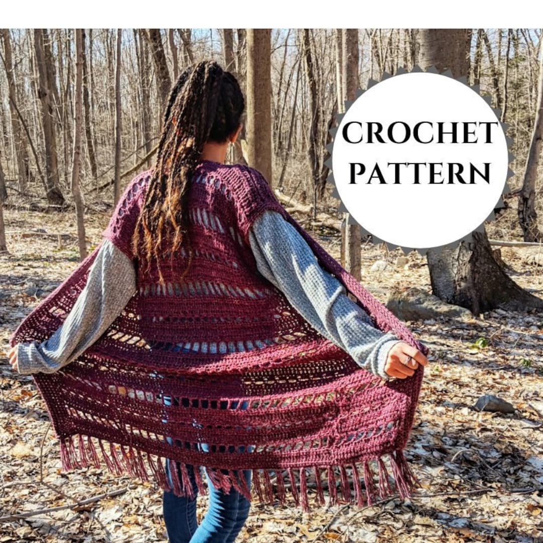 Boho Duster Crochet Fringe Vest Pattern PDF Download | Boho Top ...
