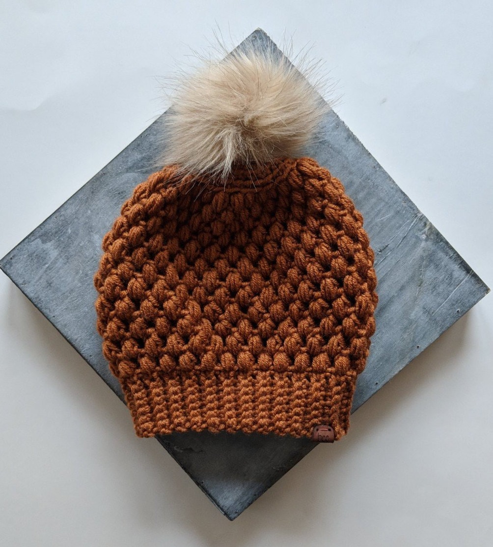 Puff Stitch Crochet Beanie PATTERN PDF DOWNLOAD Bun Beanie - Etsy