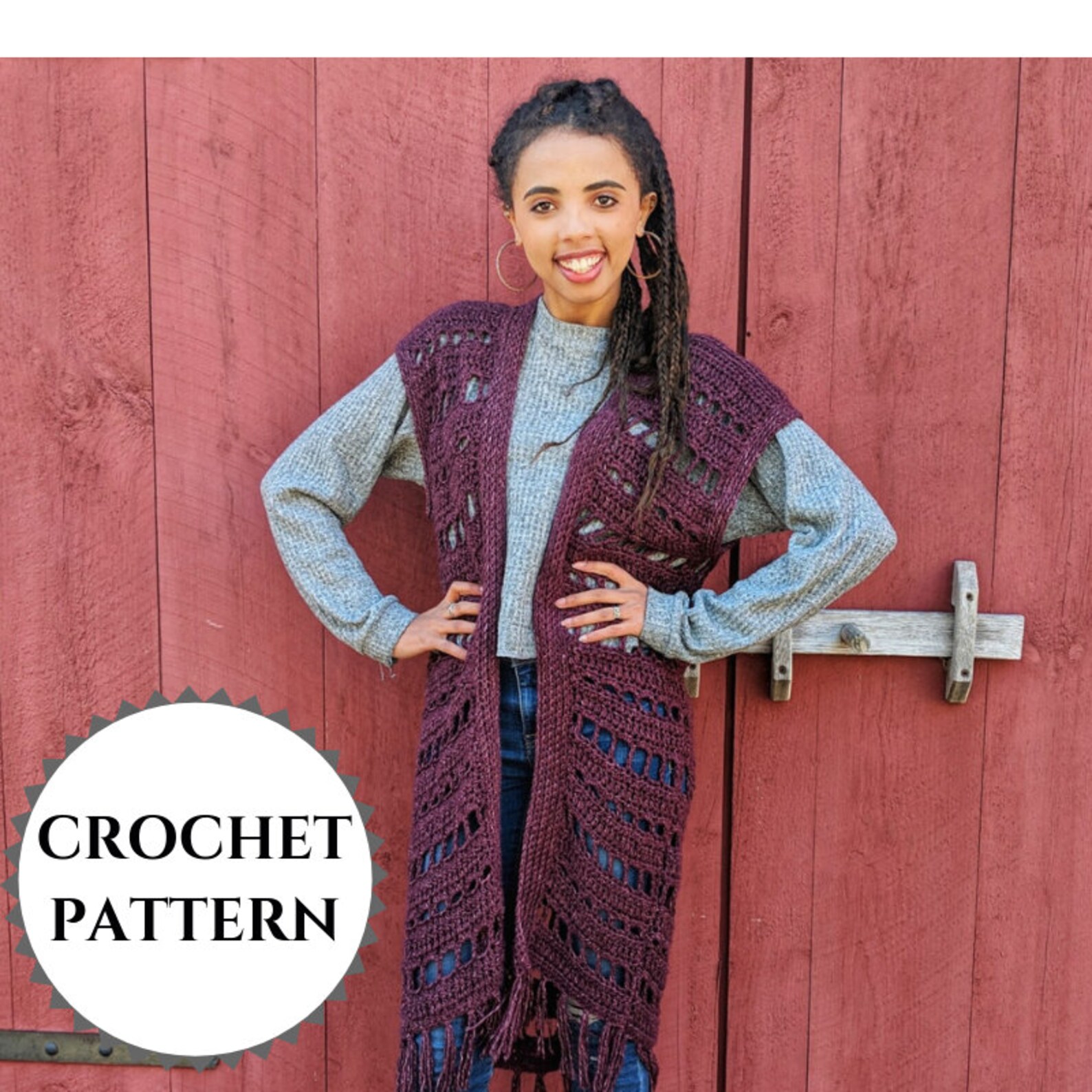 Boho Duster Crochet Fringe Vest Pattern PDF Download | Boho Top ...