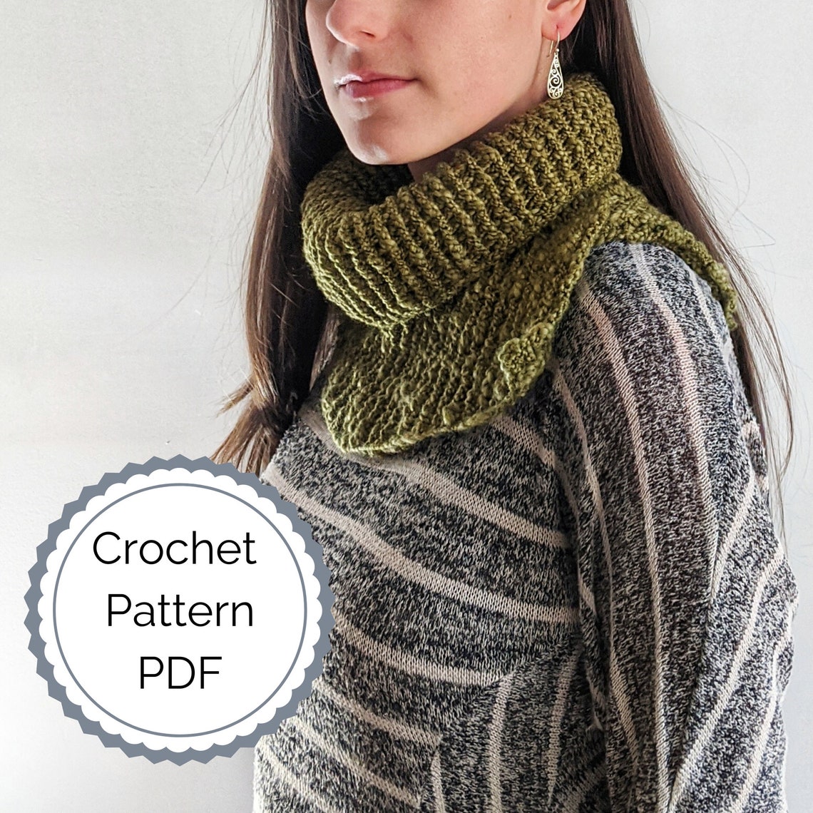 Ribbed Crochet Turtle Neck Split Shoulder Cowl PATTERN PDF | Crochet ...