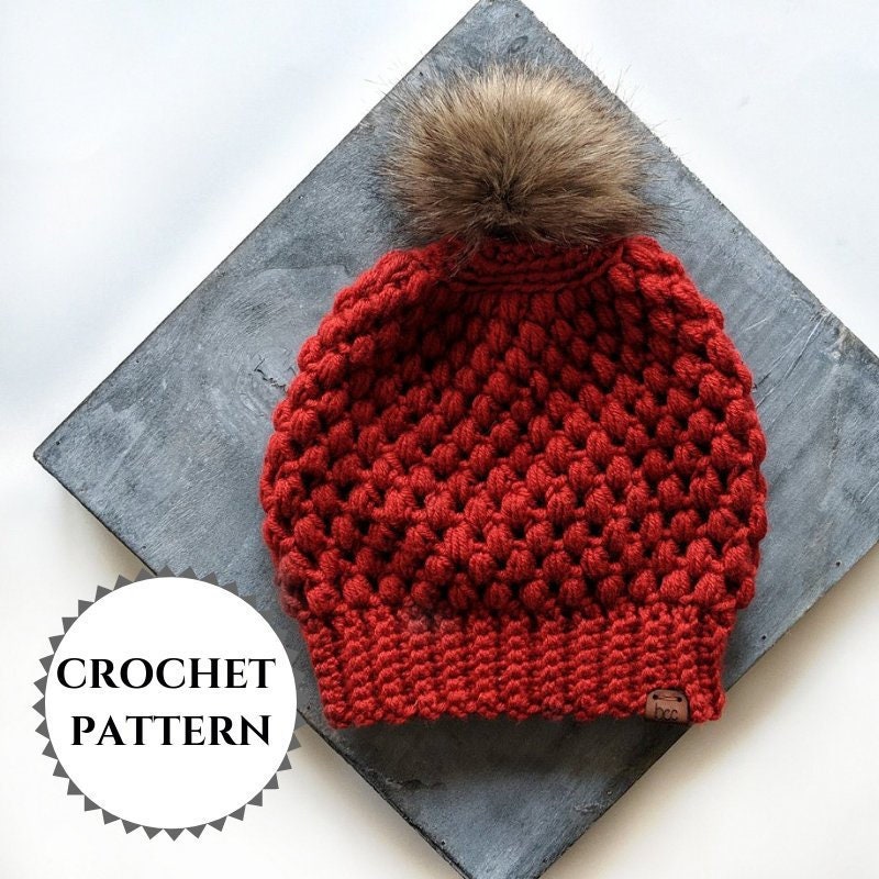 Puff Stitch Crochet Beanie PATTERN PDF DOWNLOAD | Bun Beanie Messy Bun ...
