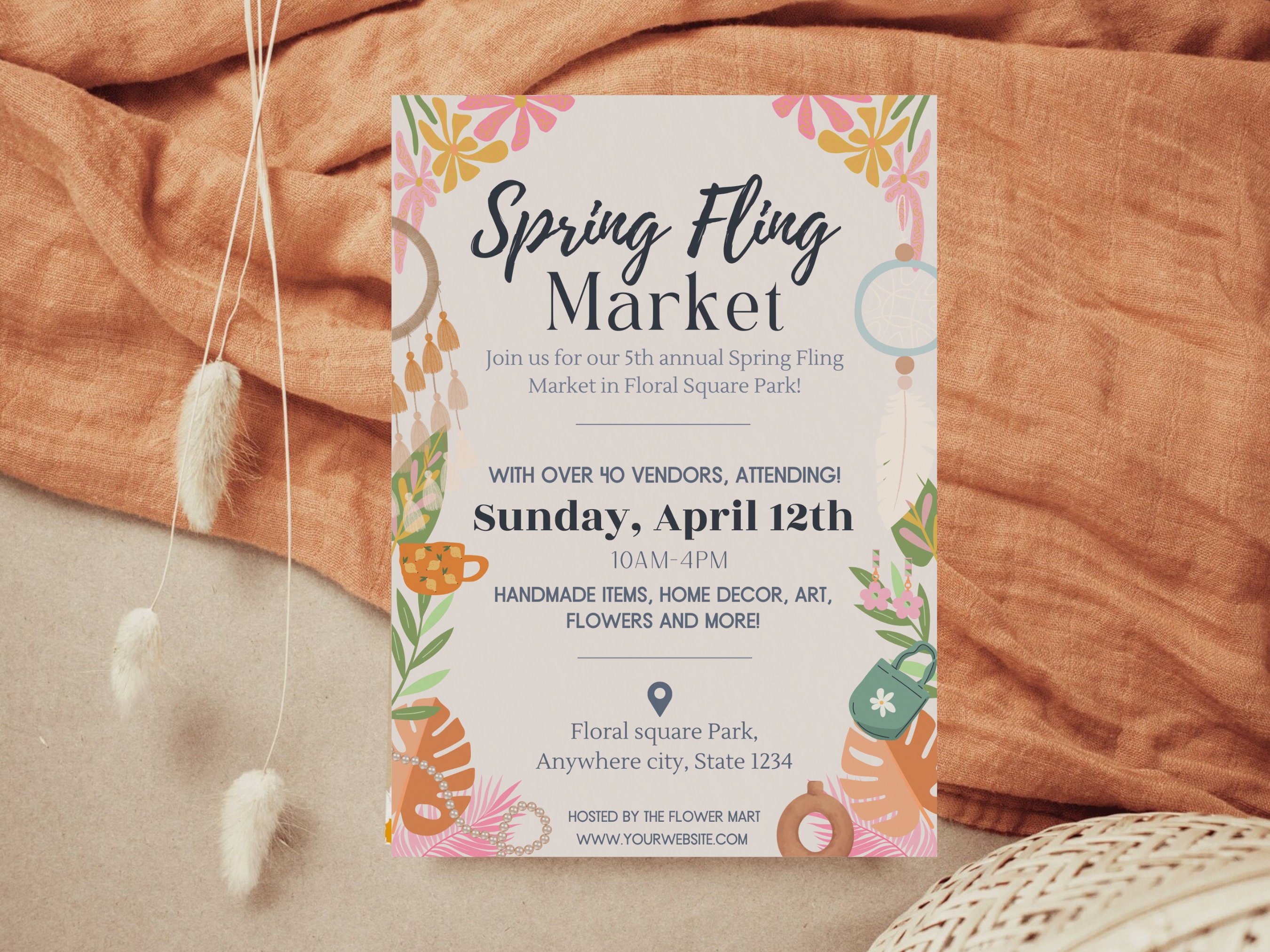 Spring Market Flyer Template | Boho Flyer Template | Printable Flyer ...