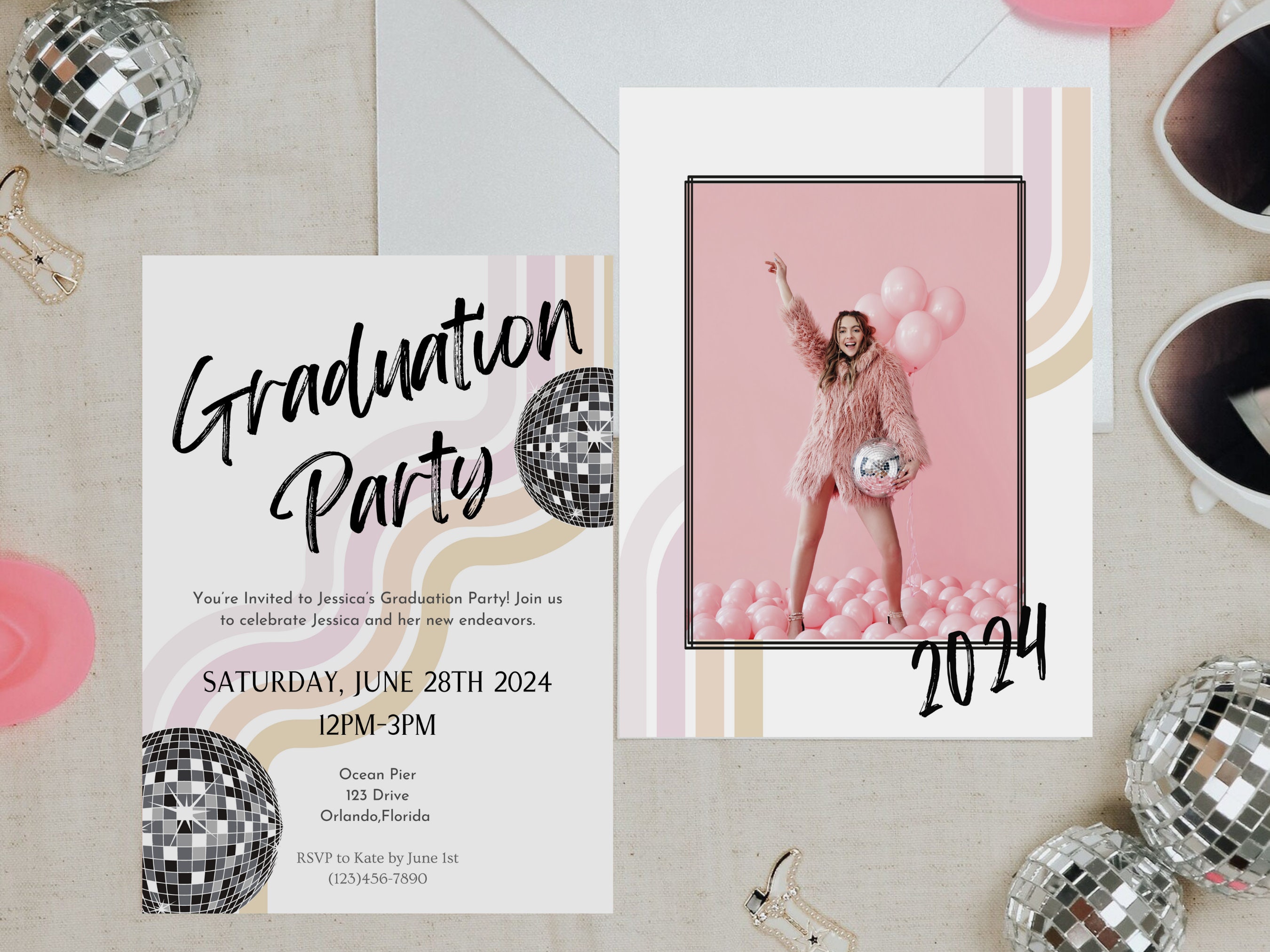 Retro Graduation Party Invitation Template | Girls Graduation Party ...