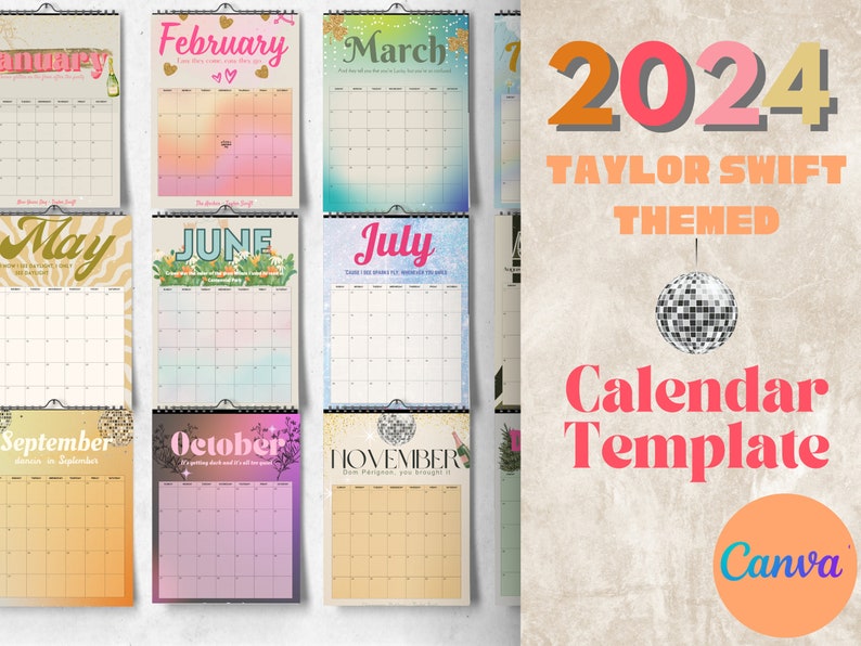 Taylor Swift 2024 Printable Calendar Taylor Swift Inspired 2024 ...