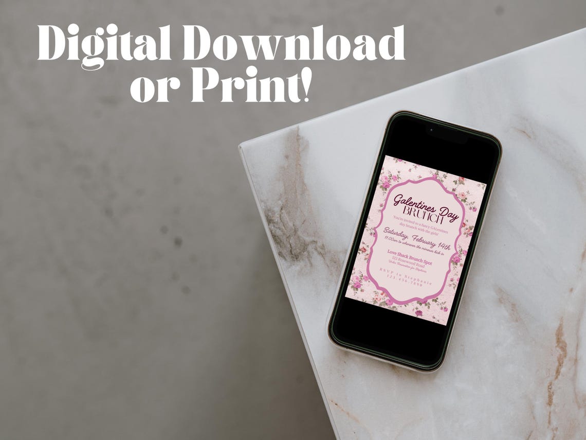 Galentines Day Brunch Party Invitation Template Vintage Pink Floral ...