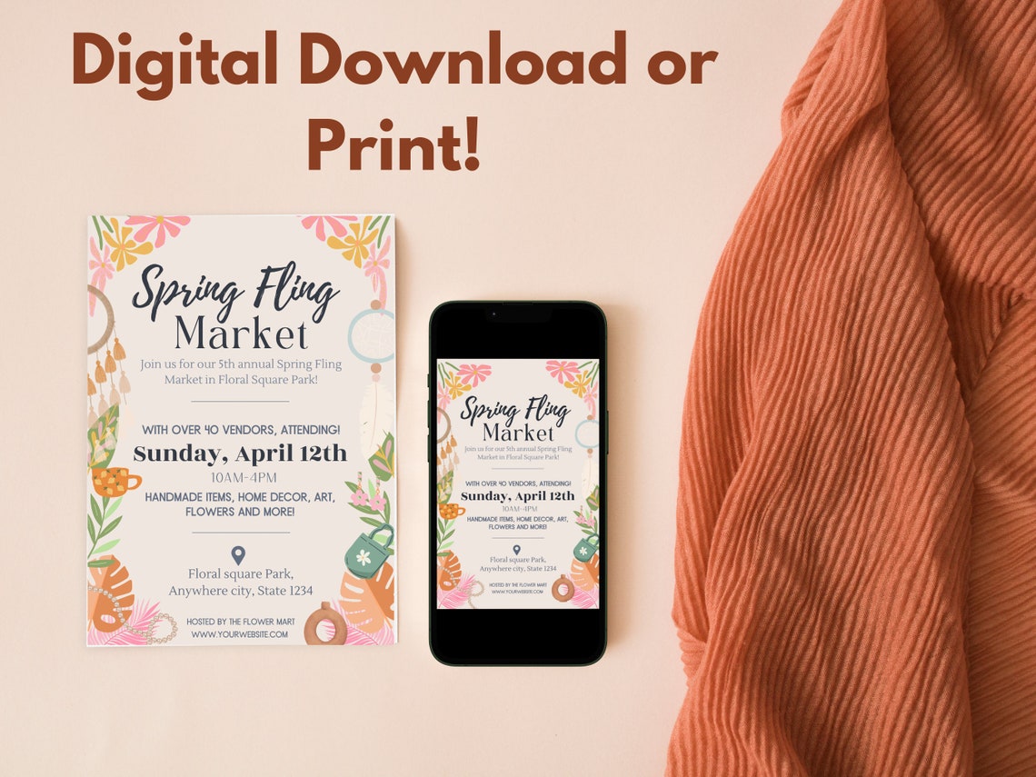 Spring Market Flyer Template | Boho Flyer Template | Printable Flyer ...