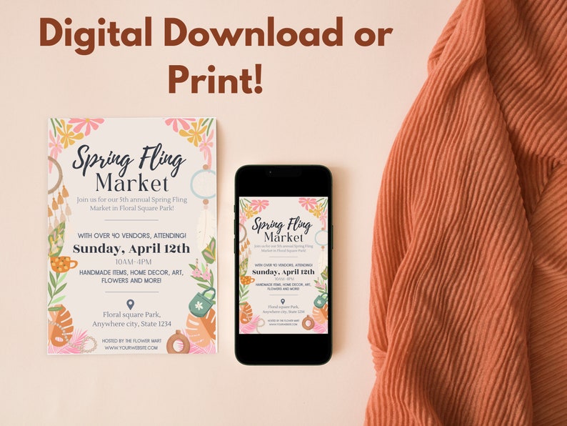 Spring Market Flyer Template | Boho Flyer Template | Printable Flyer ...