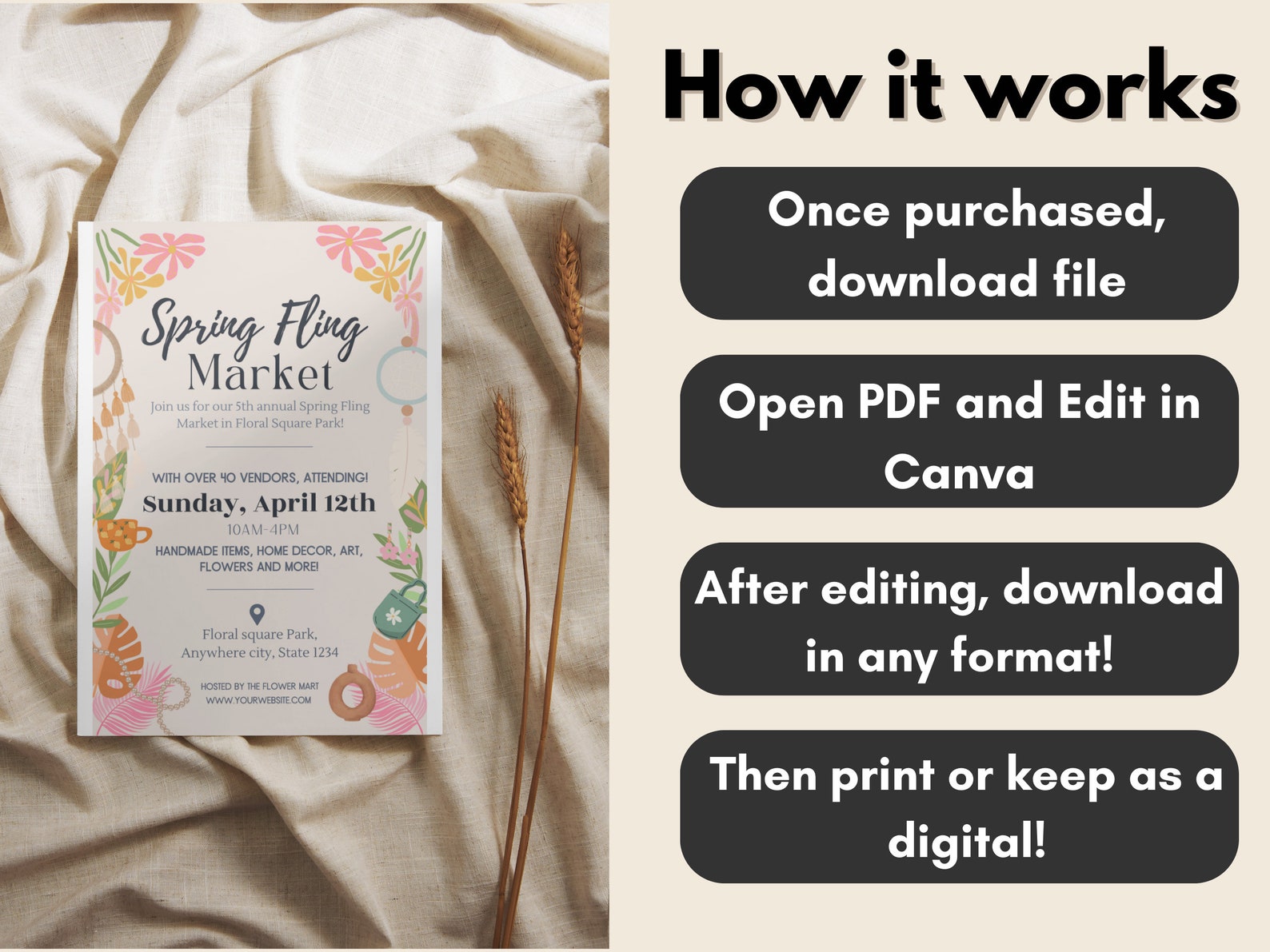 Spring Market Flyer Template | Boho Flyer Template | Printable Flyer ...