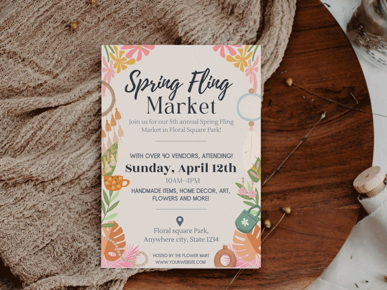 Spring Market Flyer Template | Boho Flyer Template | Printable Flyer ...