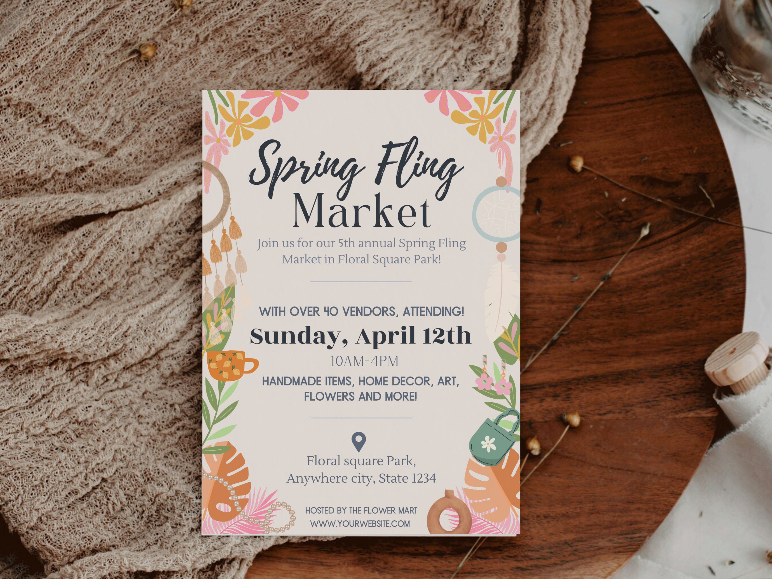 Spring Market Flyer Template | Boho Flyer Template | Printable Flyer ...