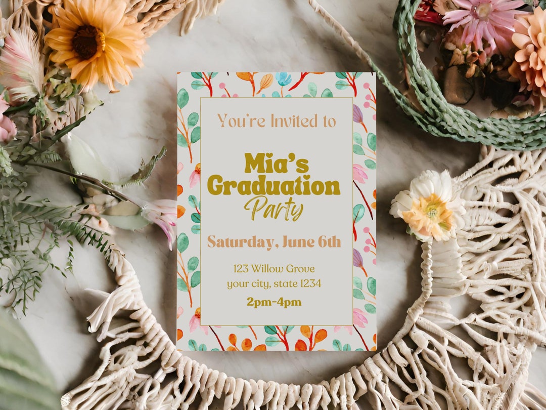 Floral Graduation Party Invitation Template Floral Graduation Party ...