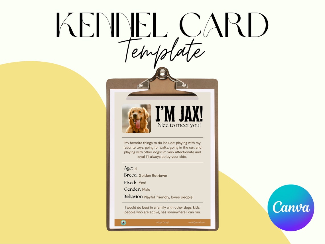 Animal Shelter Kennel Card | Adoptable Pet Introduction Card | Kennel ...