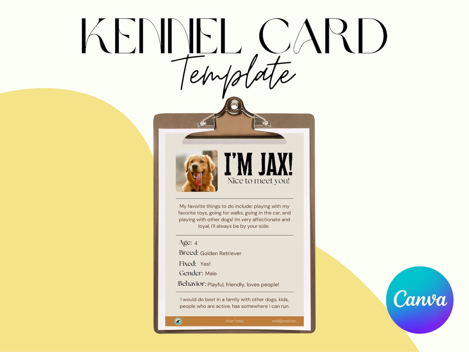 Animal Shelter Kennel Card | Adoptable Pet Introduction Card | Kennel ...