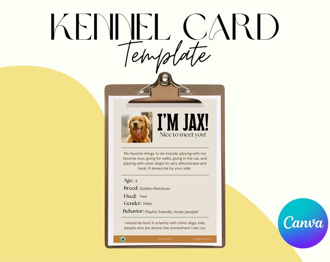 Animal Shelter Kennel Card | Adoptable Pet Introduction Card | Kennel ...