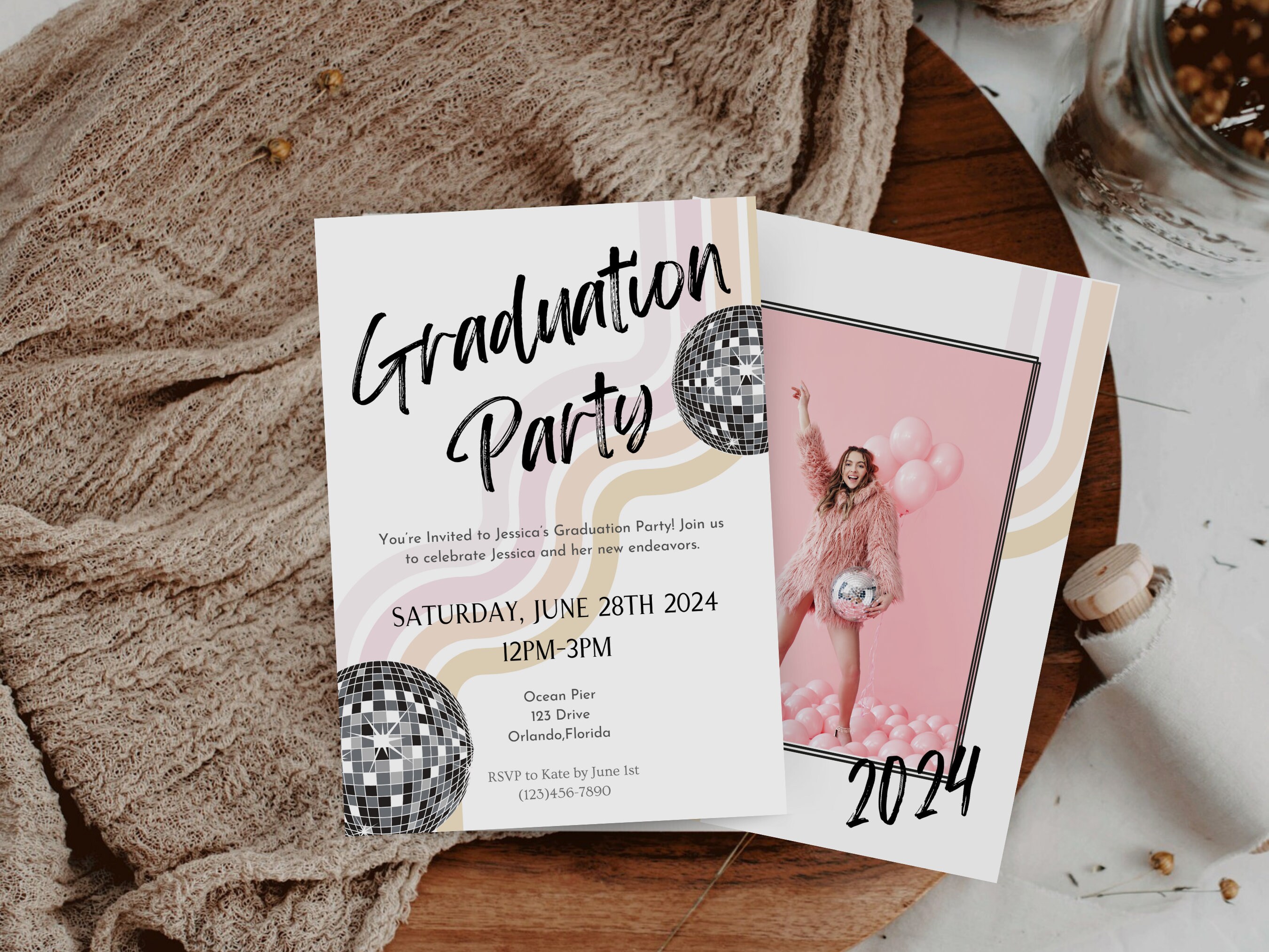Retro Graduation Party Invitation Template | Girls Graduation Party ...