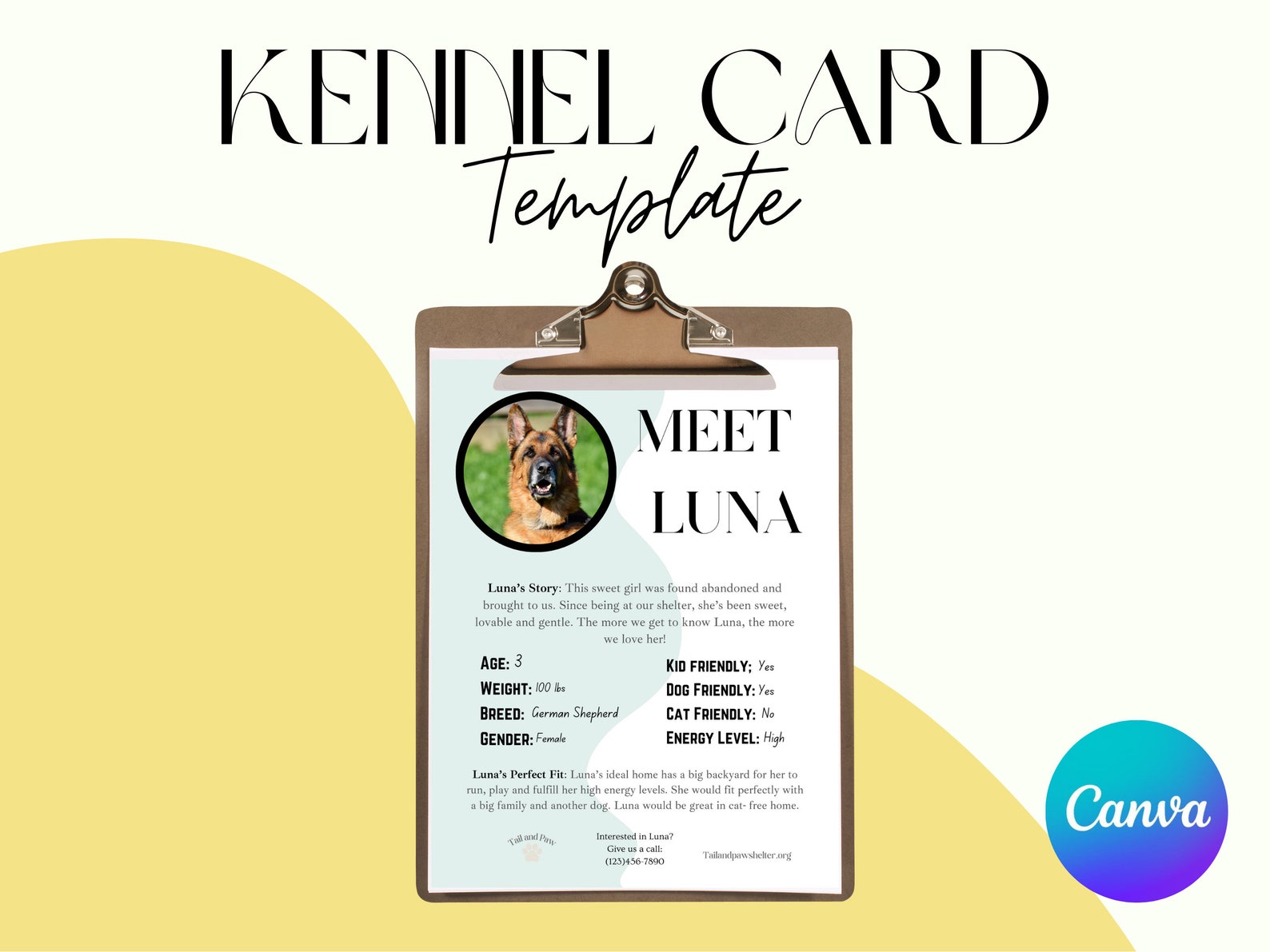 Animal Shelter Kennel Card | Adoptable Pet Introduction Card | Kennel ...