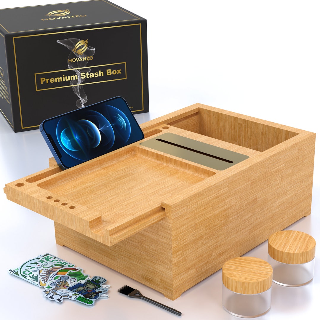 Stash Box With Rolling Tray Locking Box Kit With Glass Jar Rolling ...
