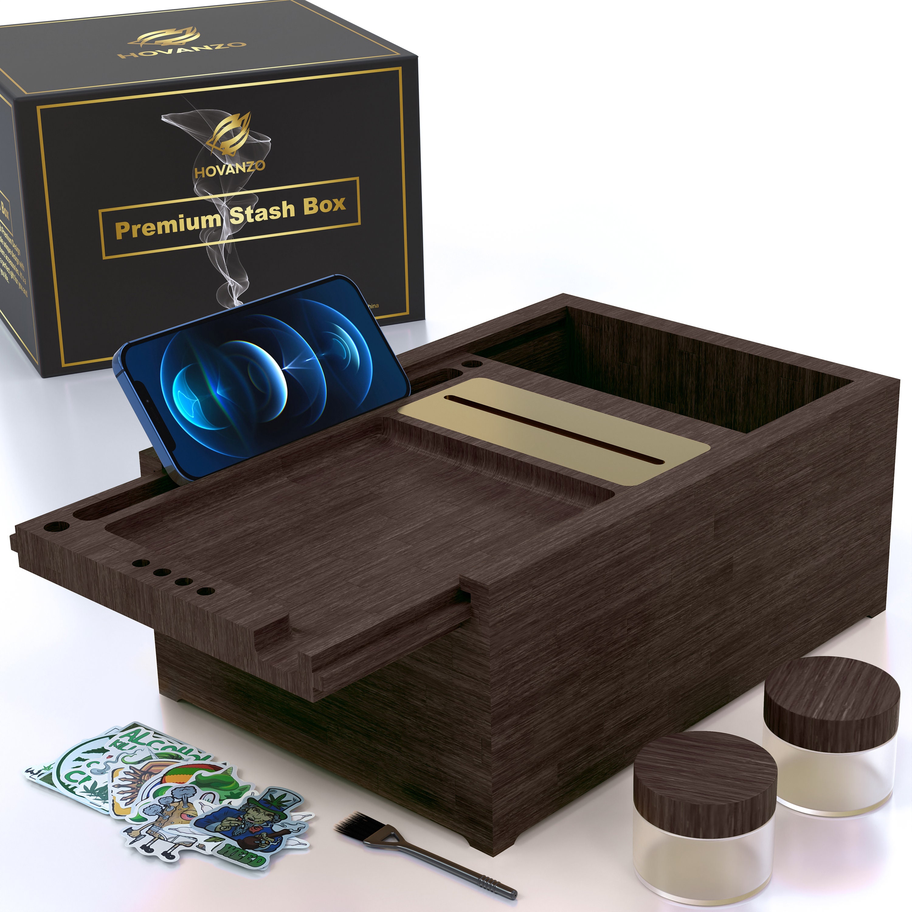 Stash Box With Rolling Tray Locking Box Kit With Glass Jar Rolling ...