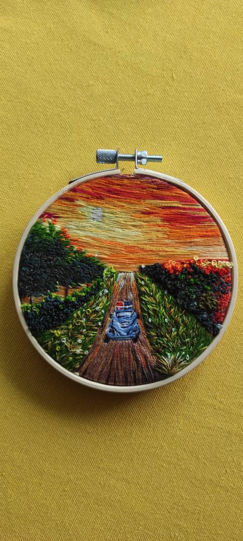 Sunset Embroidery, Embroidery Art, Hoop Embroidery Art, Landscape ...