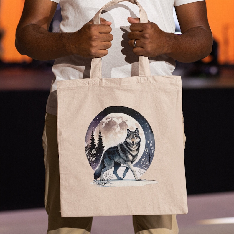 Wolf Graphic Tote Bag, Reusable Grocery Bag, Farmer's Market Tote Bag ...