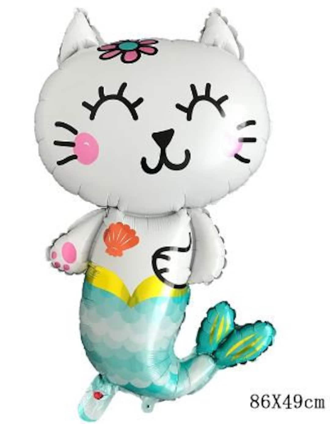 33" Balloon Super Size Kitty Cat Mermaid Shape Mylar Foil Black White ...