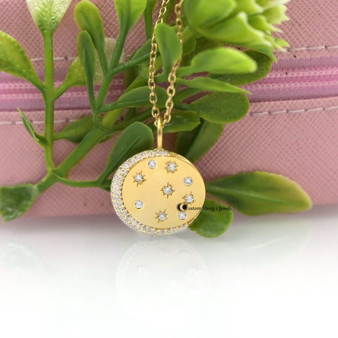 14k Gold Vermeil Diamond Star Disc Pendant, Star Disc Pendant, Moon ...