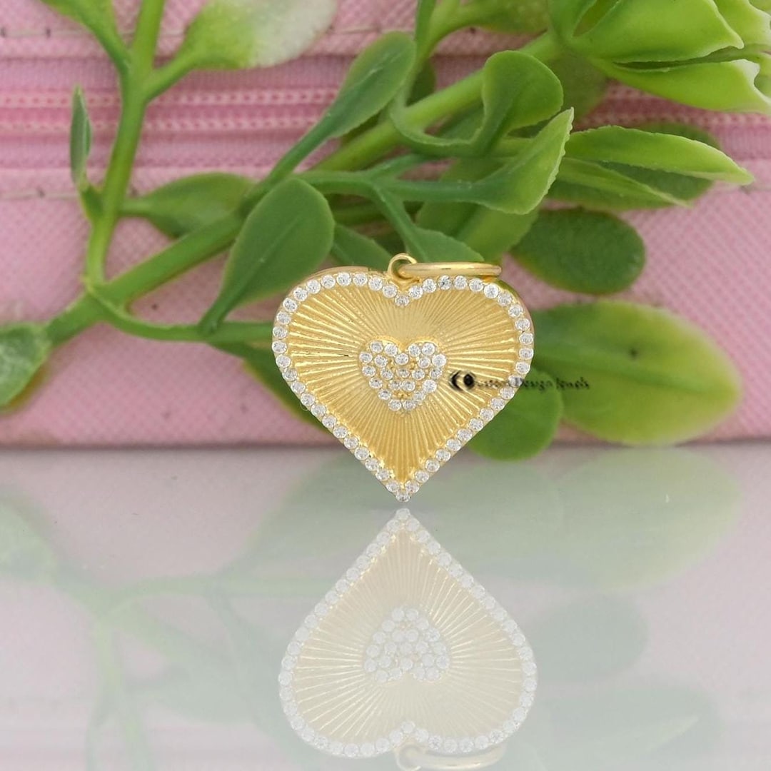 14K Gold Plated Silver Heart Pendant: Sunray Gemstone Charm - Etsy