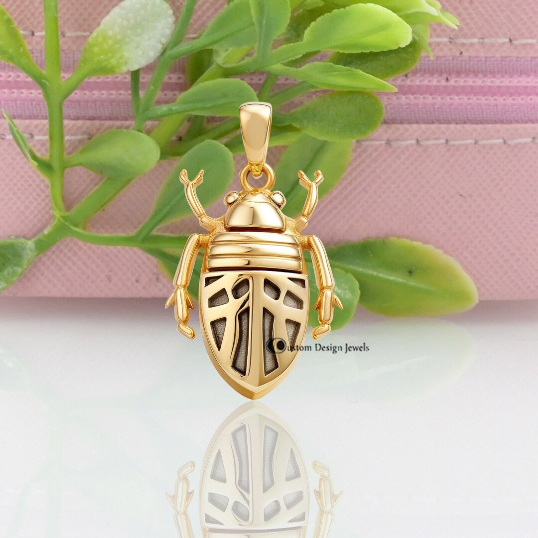 14K Yellow Gold Beatle Pendant , Animal Insect Pendant ,gold Beetle ...