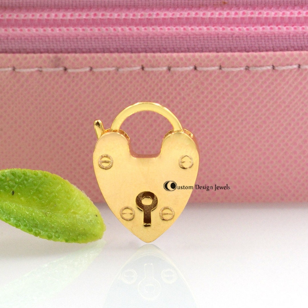 14k Yellow Gold Heart Padlock, Gold Heart Padlock, Woman Padlock ...
