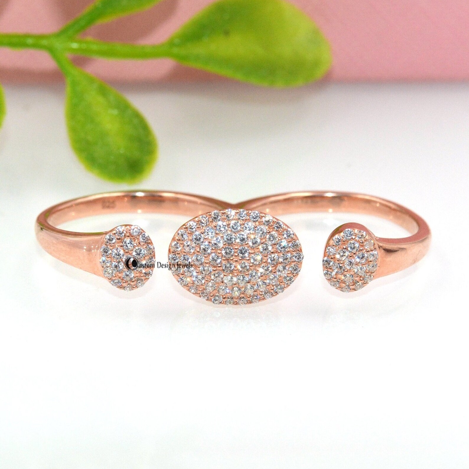 Diamond Two Finger Ring, Fashionable Two Finger Ring, Trendy Pave Two ...