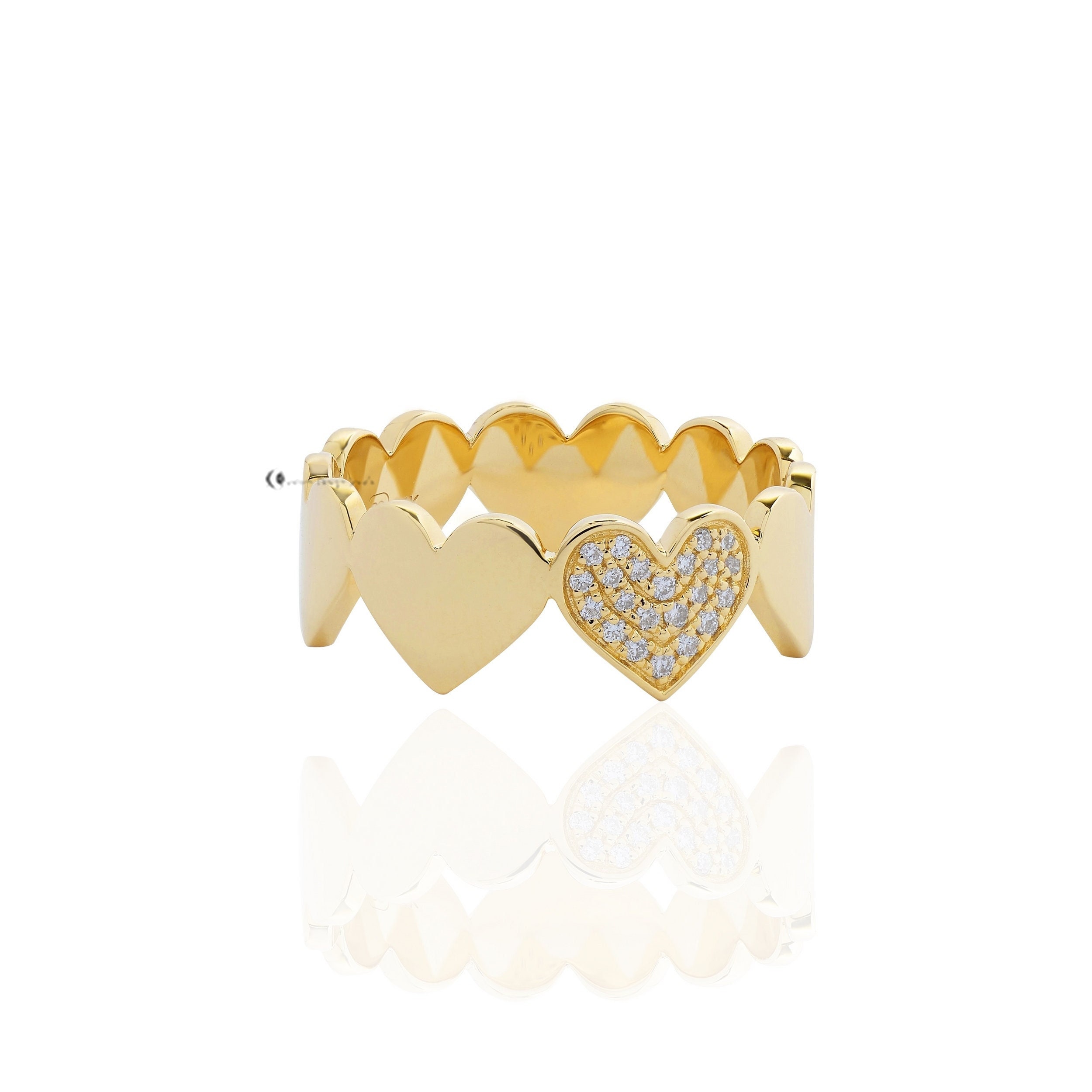Stackable Heart Ring, Diamond Hearts Ring Bands, Diamond Eternity Heart ...