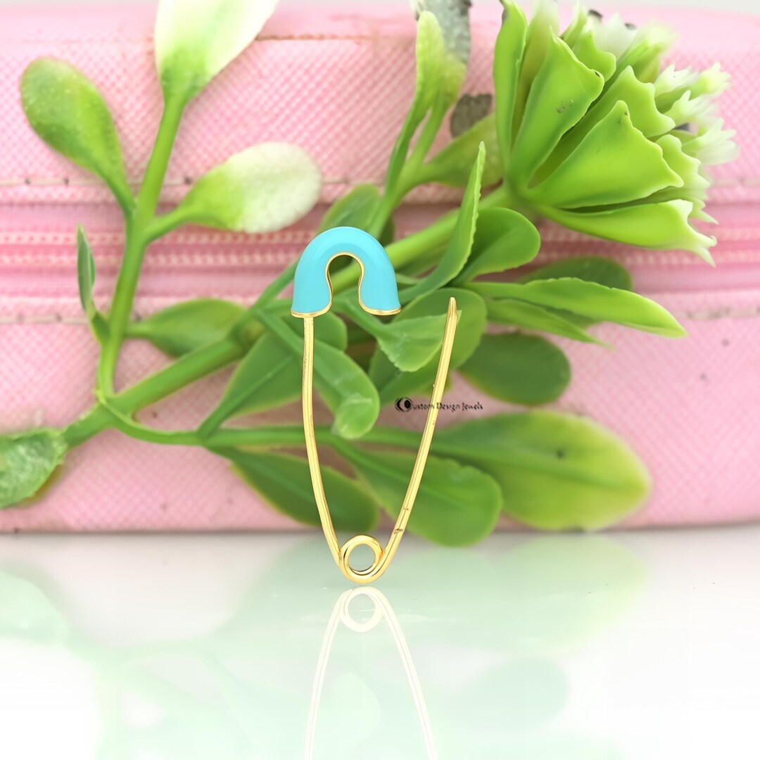 925 Gold Plated Safety Pin Pendant, Safety Pin Enhancer, 14k Enamel ...