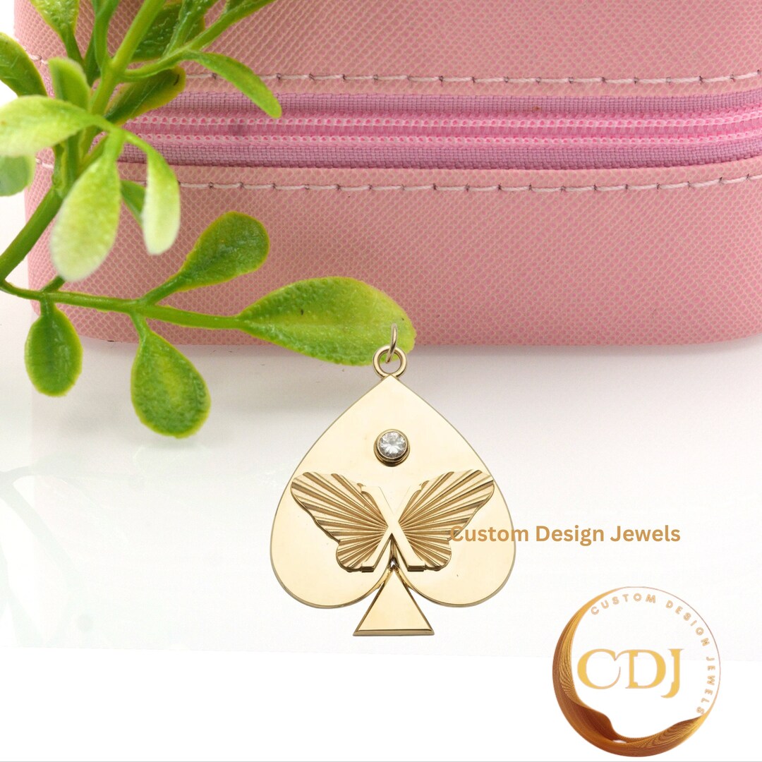 14k Gold Plated Ace of Spades Pendant: Cubic Zirconia Lucky Charm - Etsy