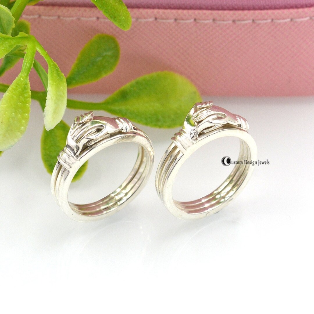 14K Gold Plated Fede Ring, Holding Hands Ring, , Gold Plated Gimmel ...