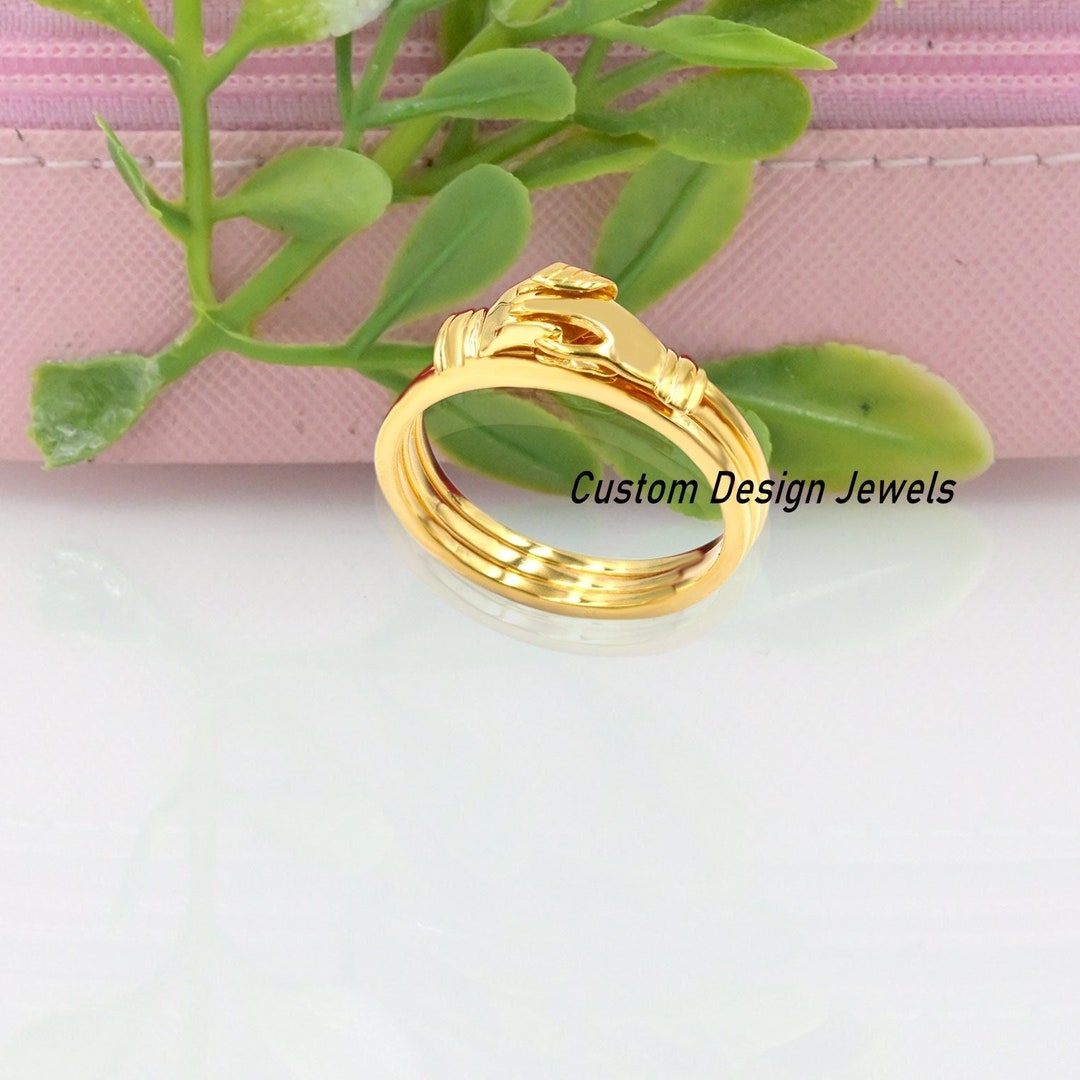 14K Gold Fede Ring, Holding Hands Ring, , 9k Gold Gimmel Ring, Fede ...