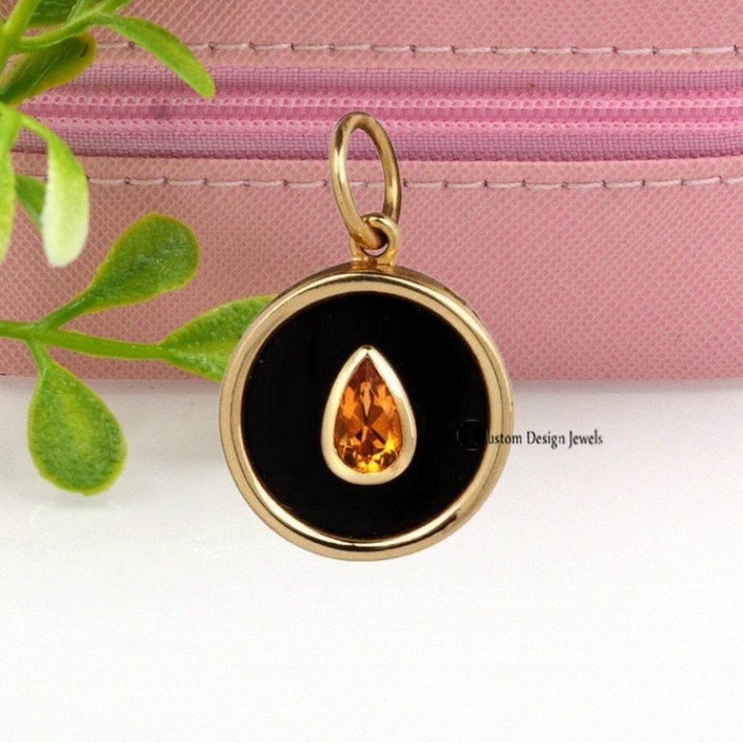 14K Gold Plated Black Onyx Disc Pendant: Sterling Silver Charm (25MM ...