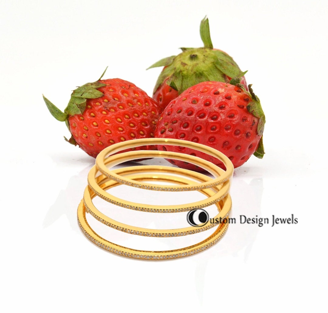 14k Gold Stacking Diamond Bangle, Natural Pave Diamond Bangle, Silver ...